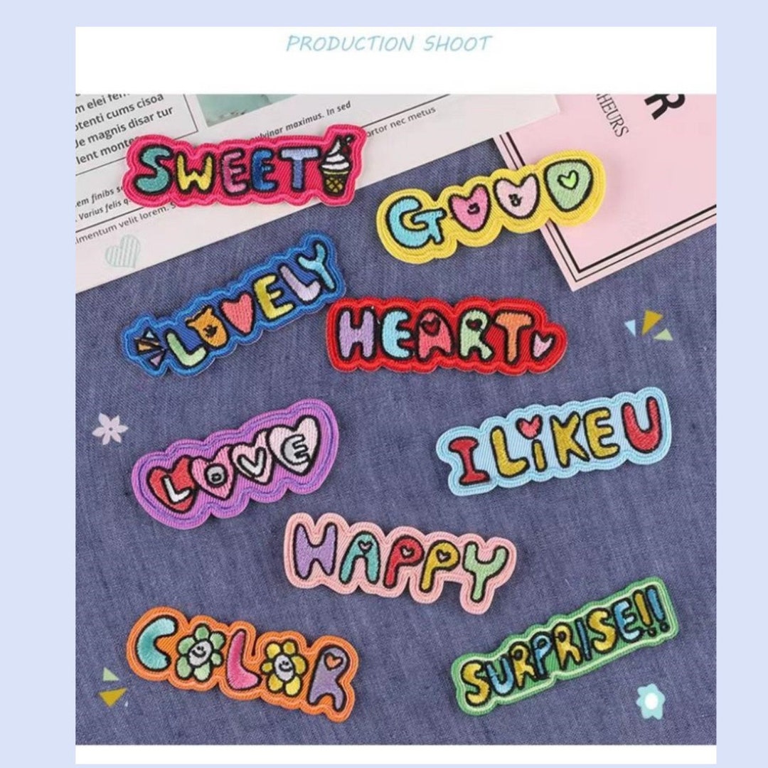 Cute Funny Iron on Patches - Happy, Love, Sweety, Good, Embroidered Sew ...
