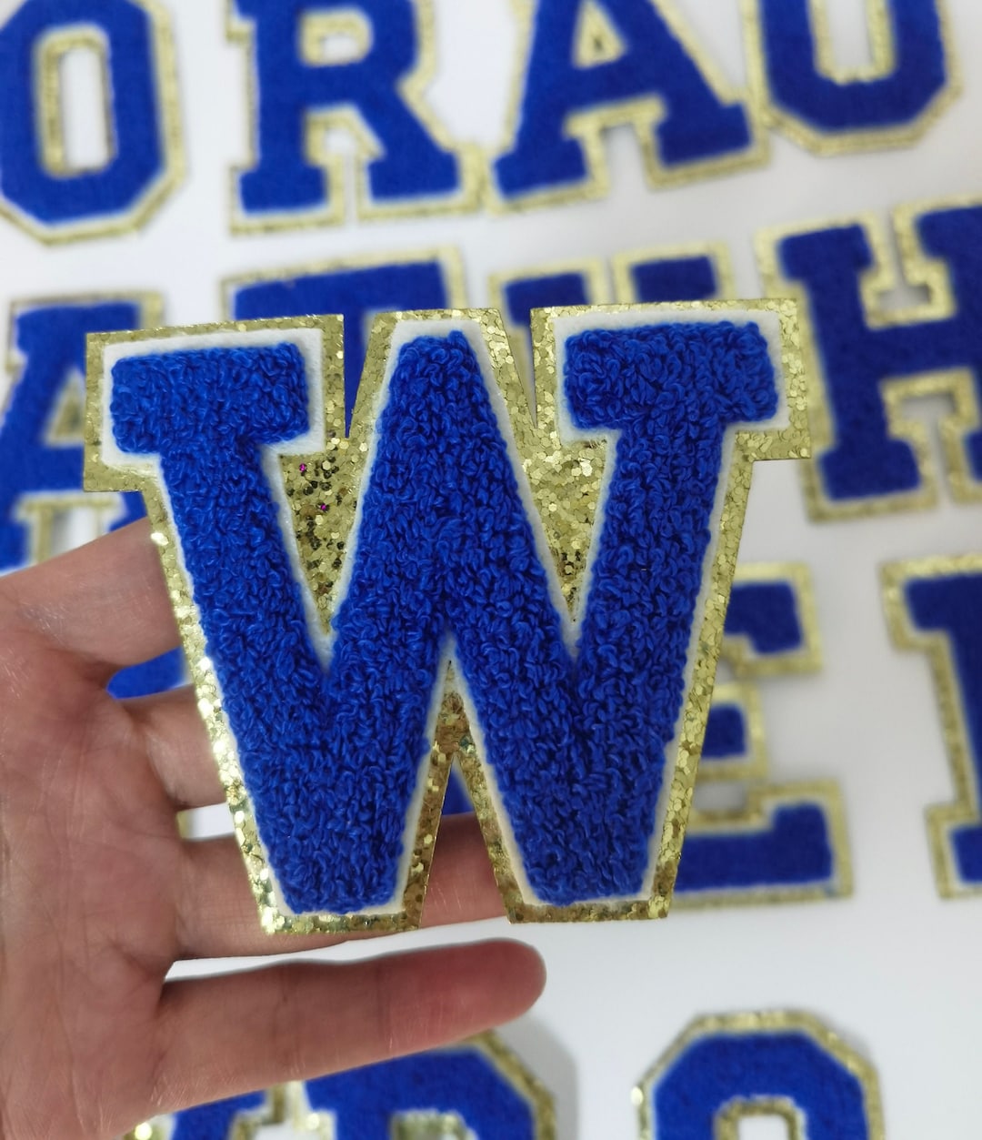 Royal Blue Chenille Embroidery Letter Iron on Patches English Letter ...