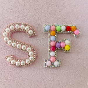 White Pearl and Rhinestone Letter Patches, Personalized Patch ,custom ...