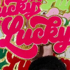 Lucky Chenille Glitter Patch, Letter Patch, Gold Glitter Embroidered Patch, Iron on Patch - Etsy