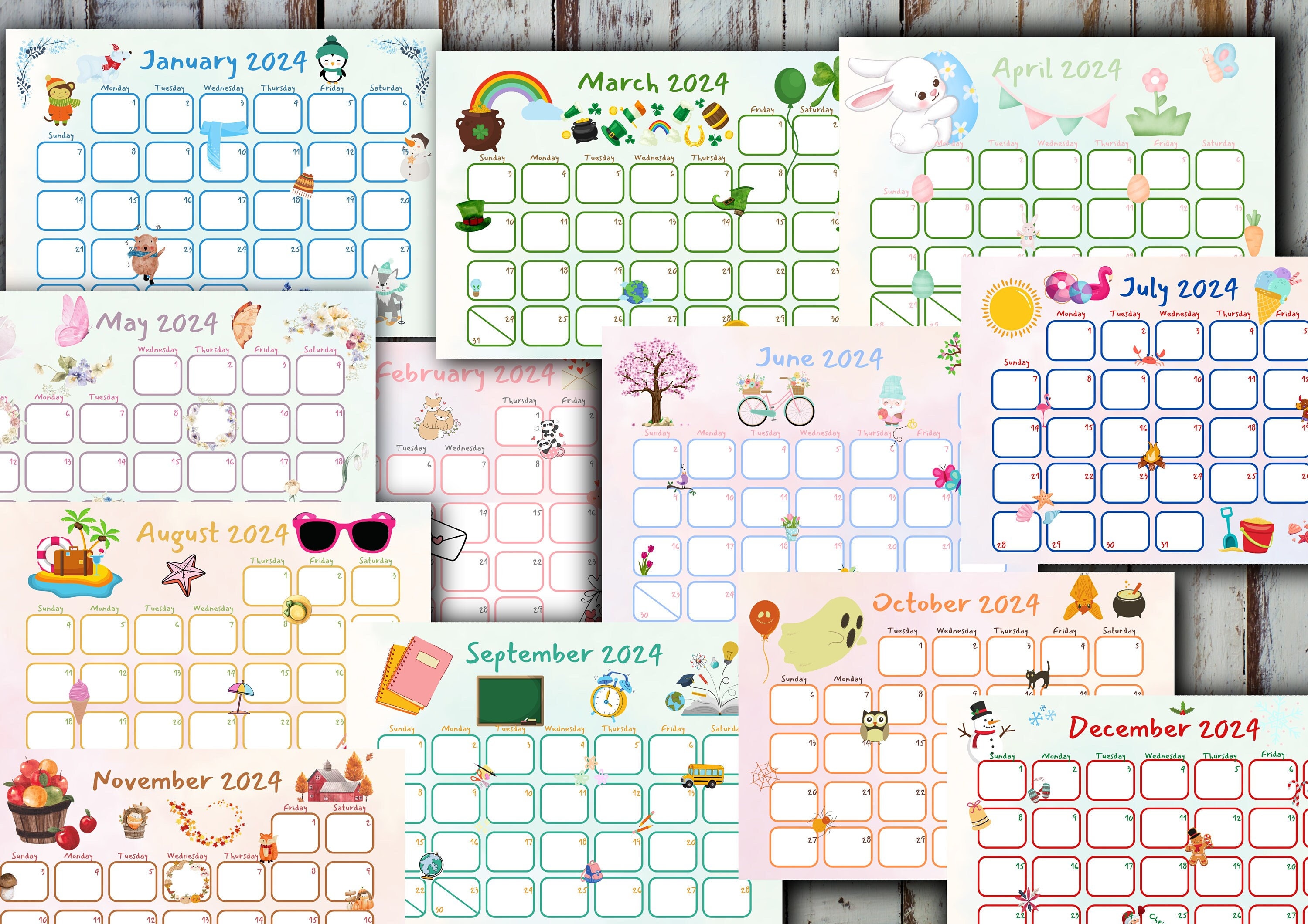 2024 Calendars, Printable Calendars, Printable Kids Calendars, Kids ...