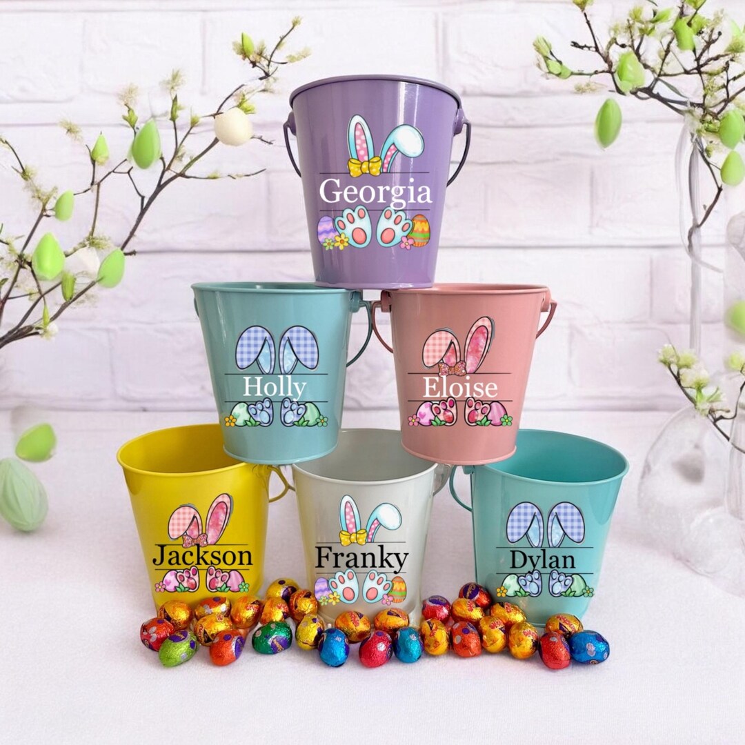 Personalised Easter Bucket / Bunny Ears Basket / Happy Easter / Easter ...