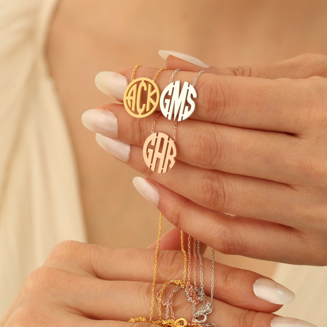 Custom Elegant Monogram 3 Letters Necklace, 14K Gold Plated Necklace ...