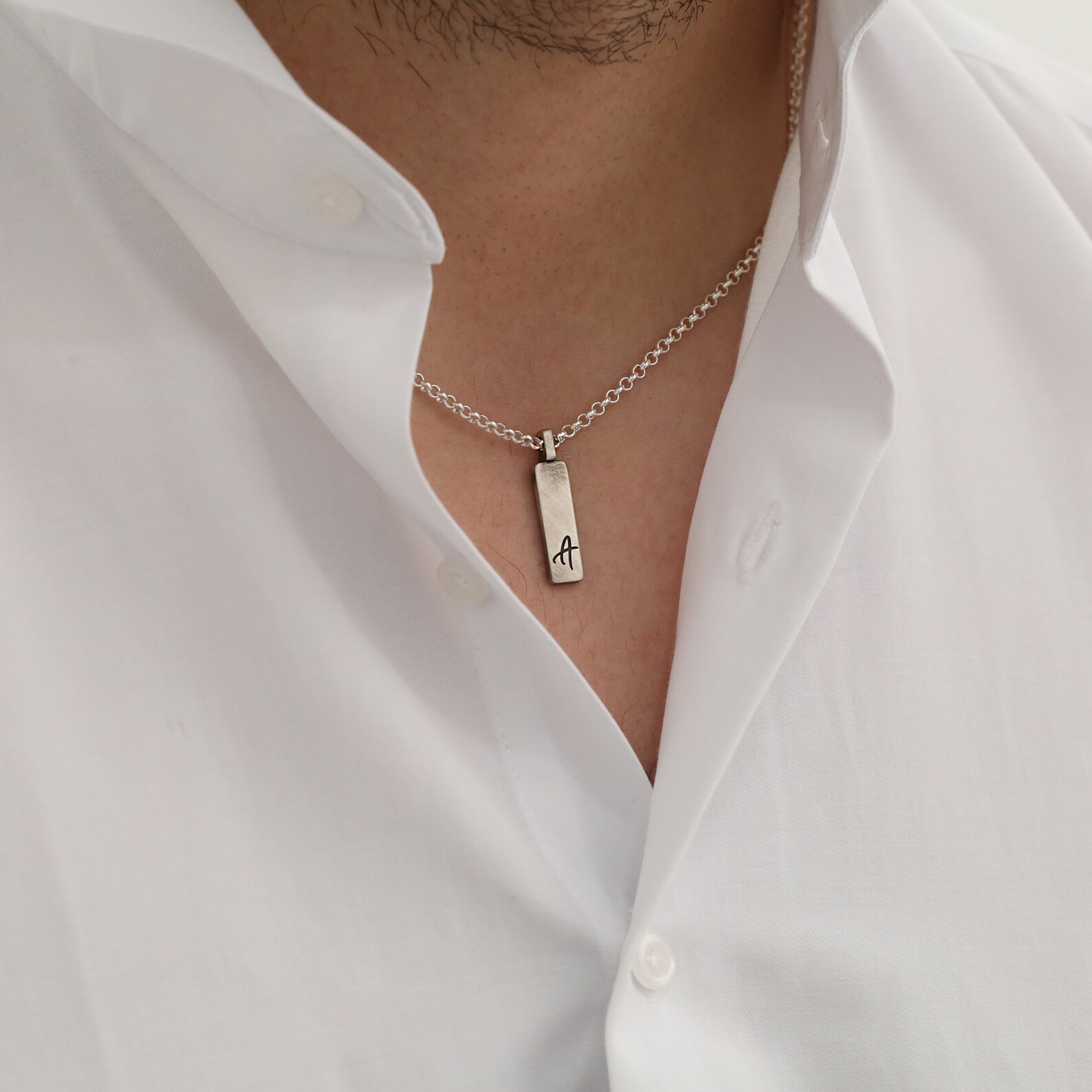Personalized Men's Bar Initial Necklace, Engraved Pendant for Men ...