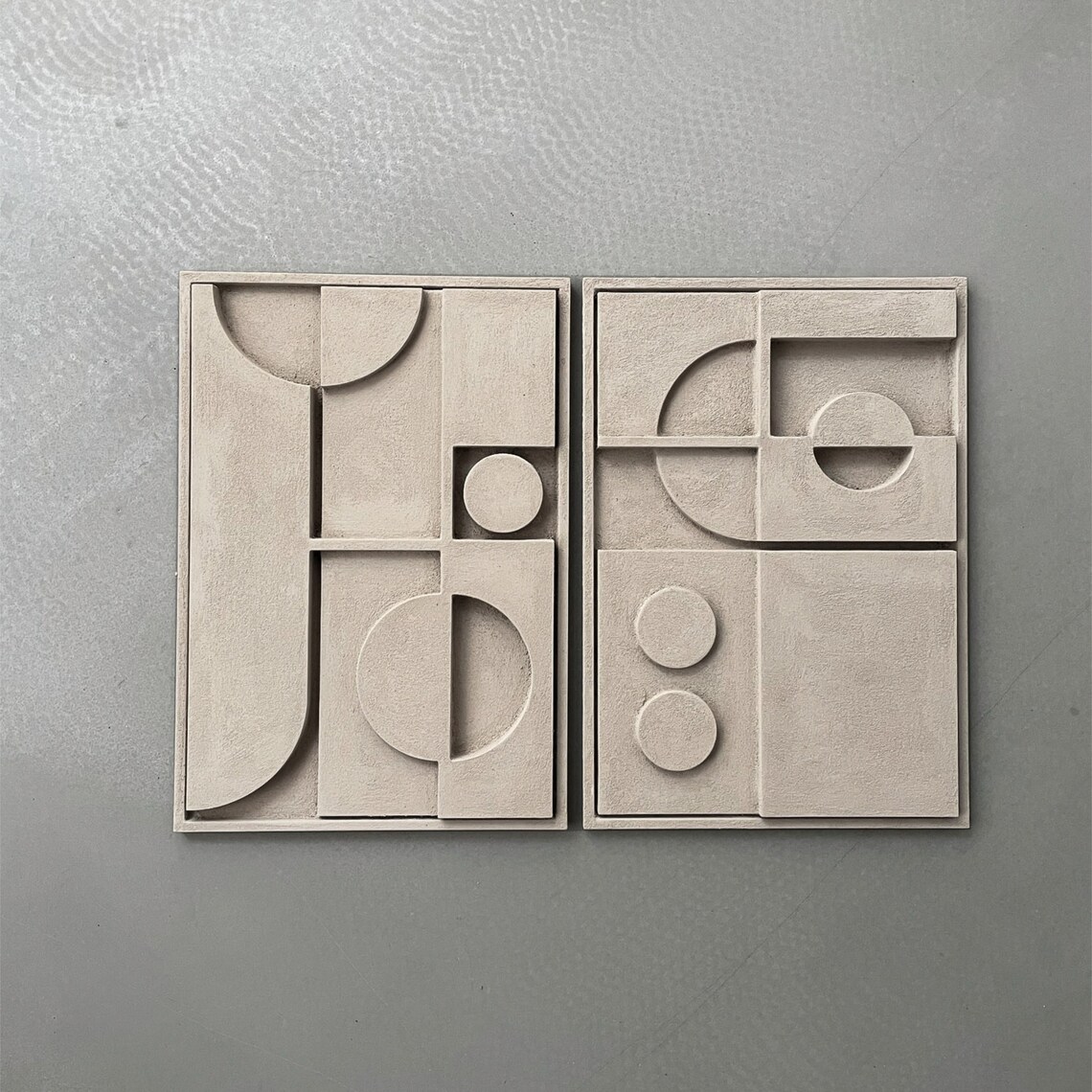 Set of Two Large Wall Reliefs Wall Decor Abstract Wall Art Geometric ...