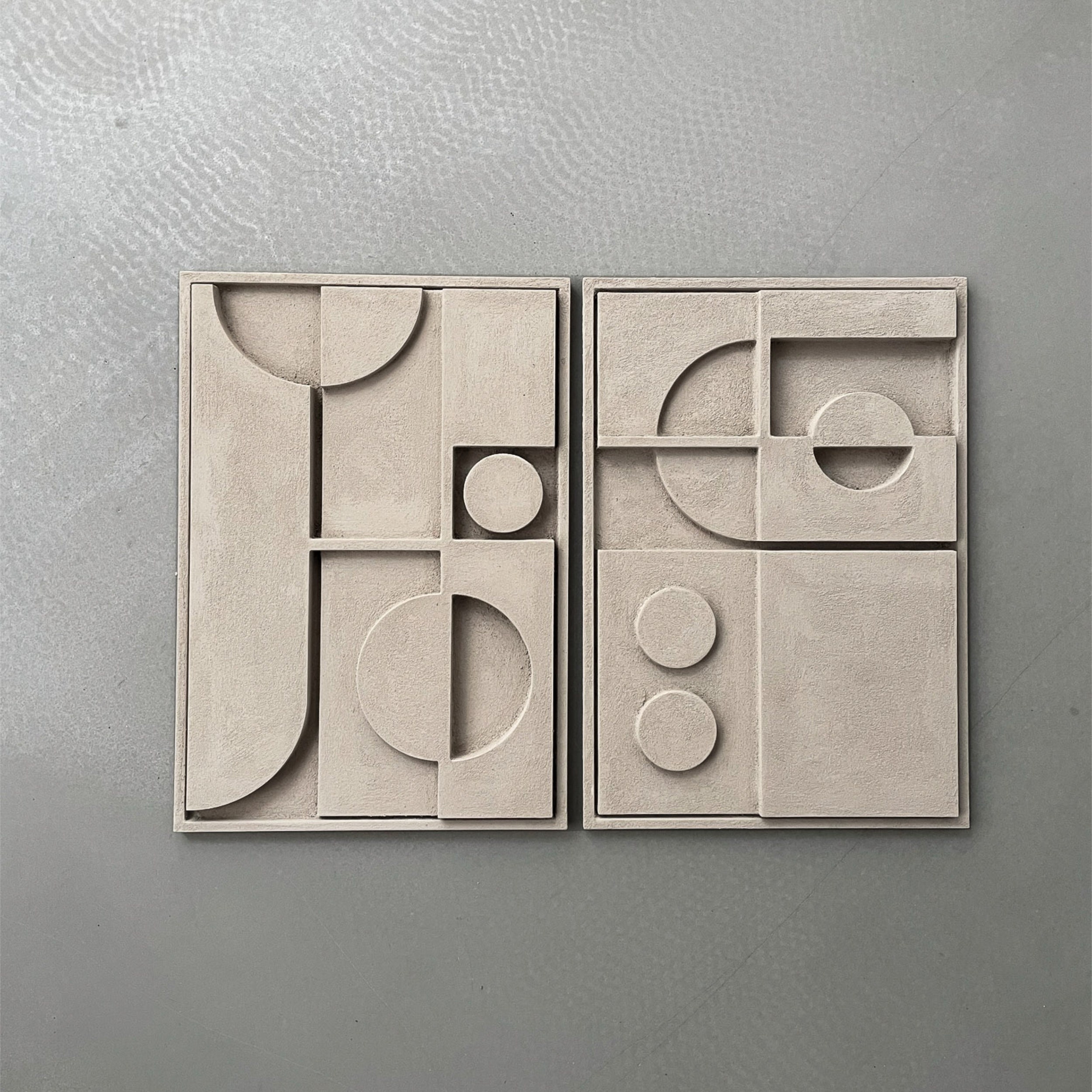 Set of Two Large Wall Reliefs Wall Decor Abstract Wall Art Geometric ...