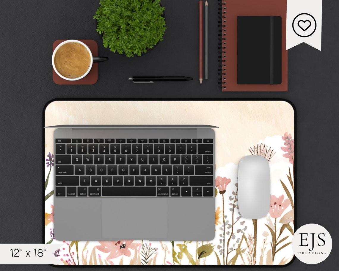 Beige Cottagecore Desk Mat, Botanical Mouse Pad, Nature Desk Decor ...