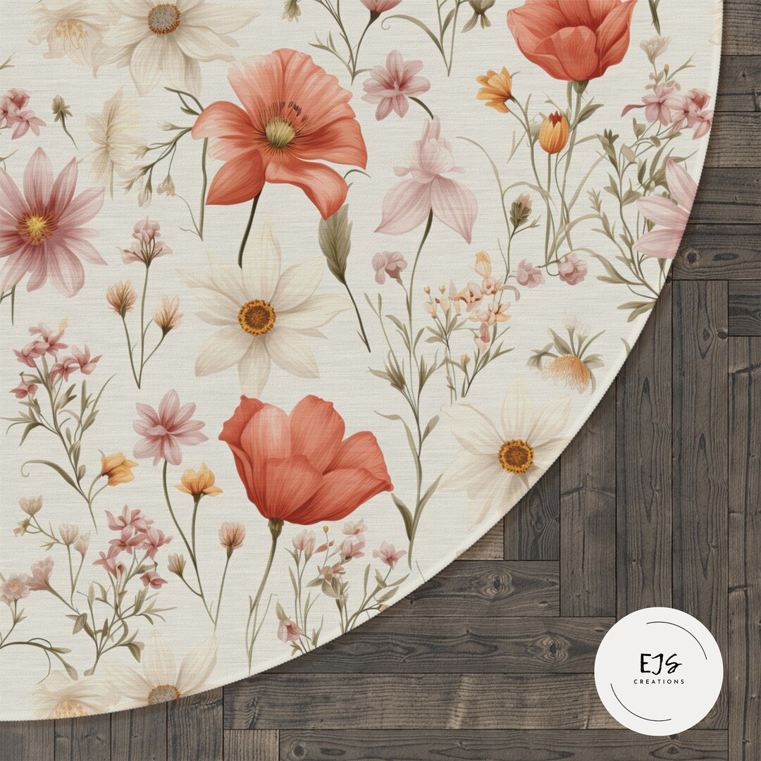 Cottagecore Flower Meadow Round Rug Floral Round Area Rug Round Floor ...