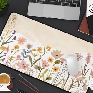 Beige Cottagecore Desk Mat, Botanical Mouse Pad, Nature Desk Decor ...