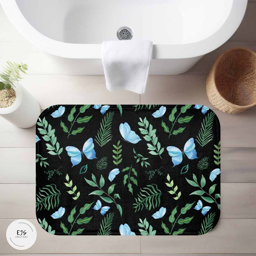 Dark Cottagecore Blue Butterfly Bath Mat Non Slip Bath Mat Memory Foam ...