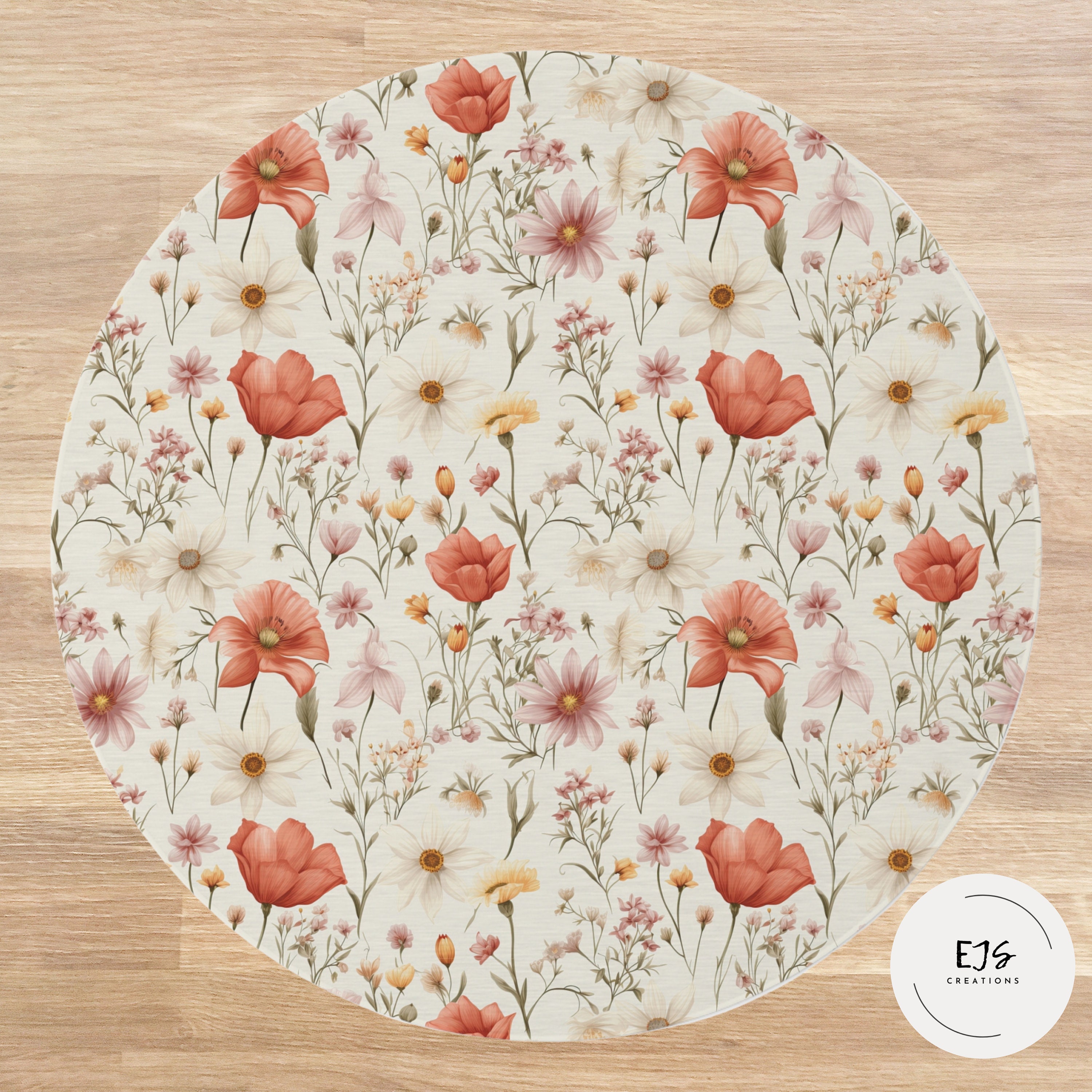 Cottagecore Flower Meadow Round Rug Floral Round Area Rug Round Floor ...