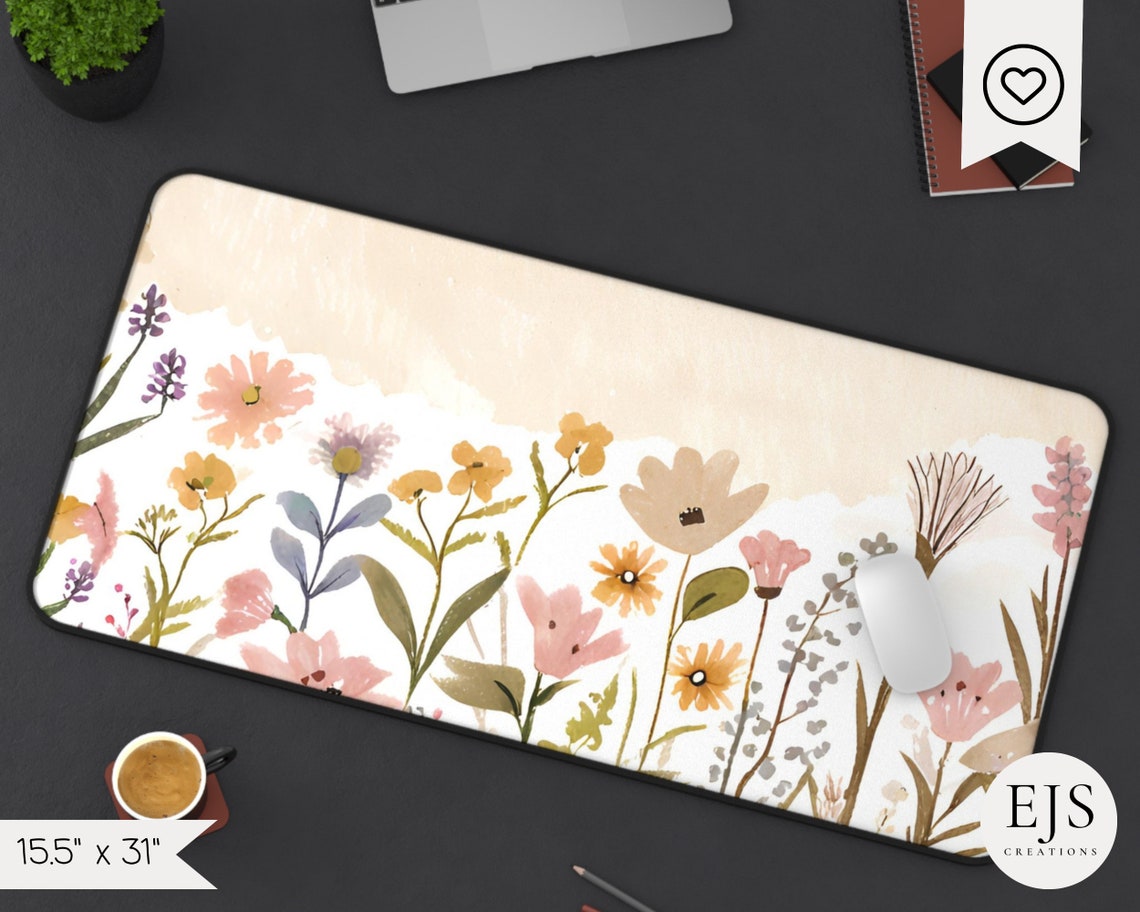 Beige Cottagecore Desk Mat, Botanical Mouse Pad, Nature Desk Decor ...