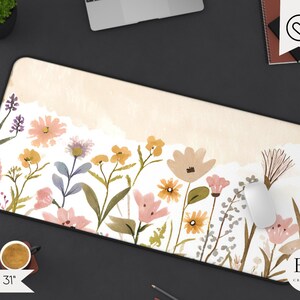 Beige Cottagecore Desk Mat, Botanical Mouse Pad, Nature Desk Decor ...