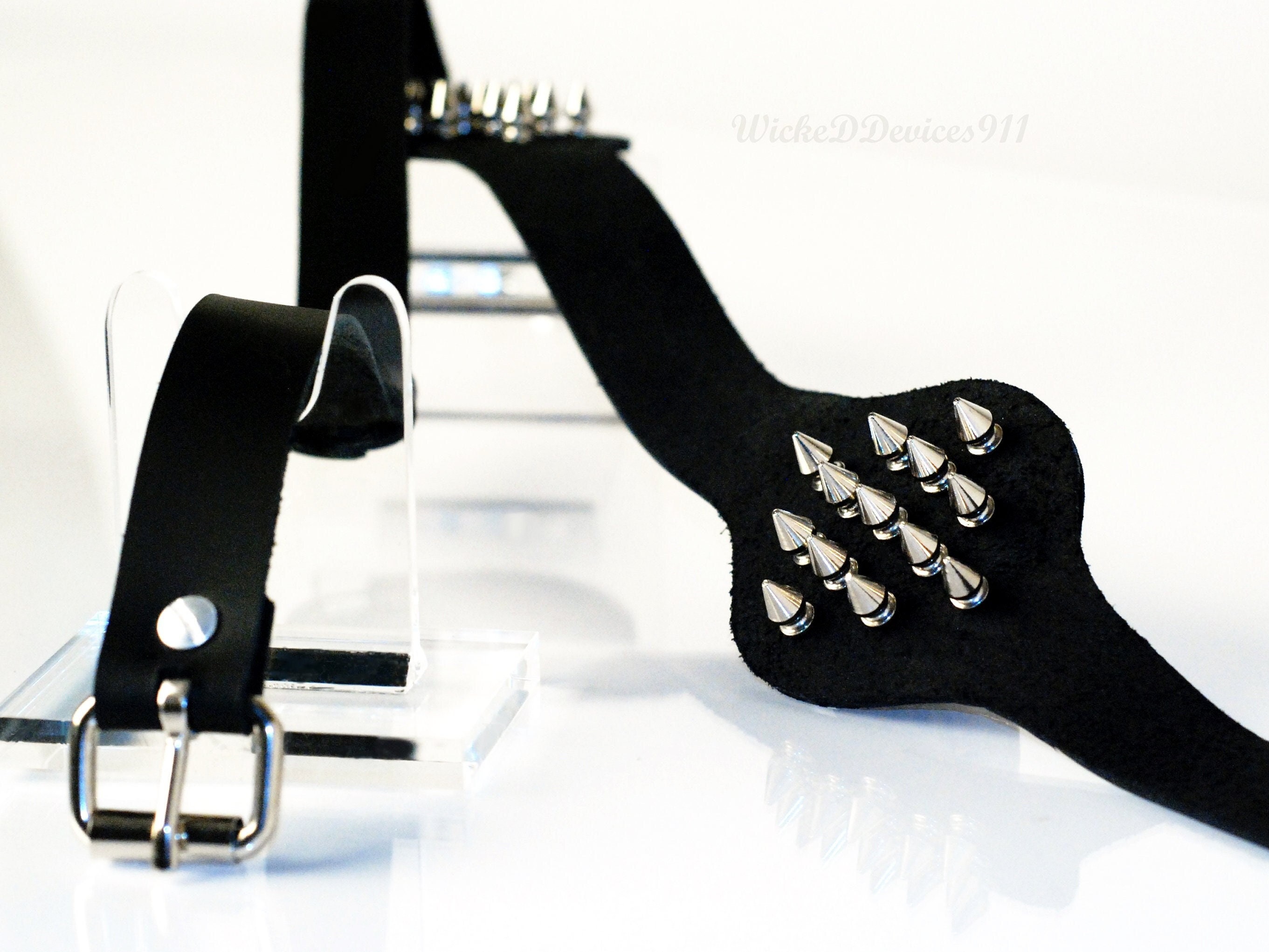 Spiked Bondage Bra, Chest BDSM Device, Textured Leather Black and ...