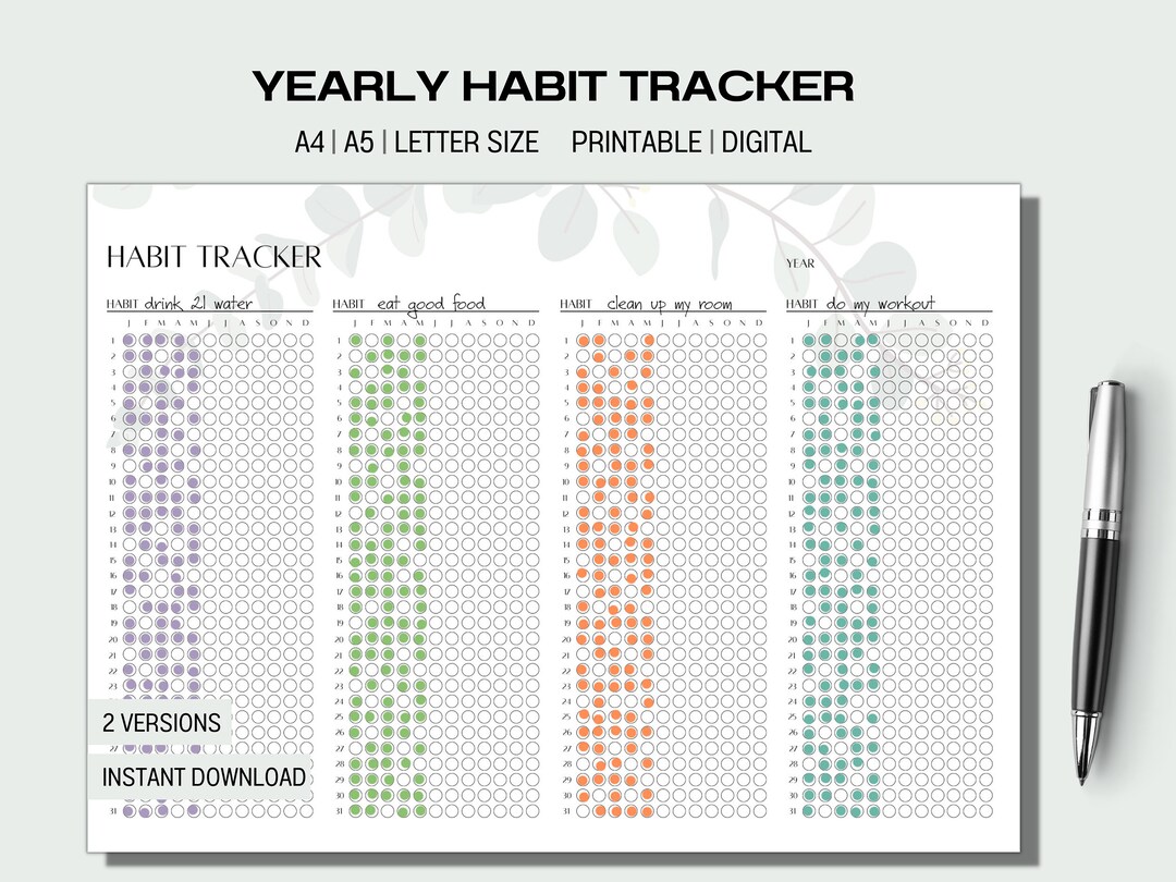 Printable Yearly Habit Tracker Landscape Habit Tracker - Etsy Canada