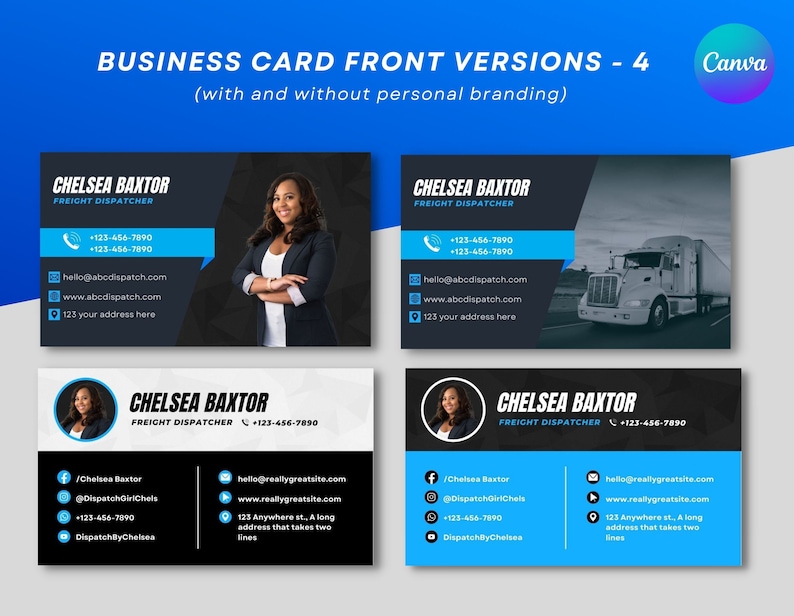 Dispatcher Business Card Canva Template, Logistics & Trucking Business ...