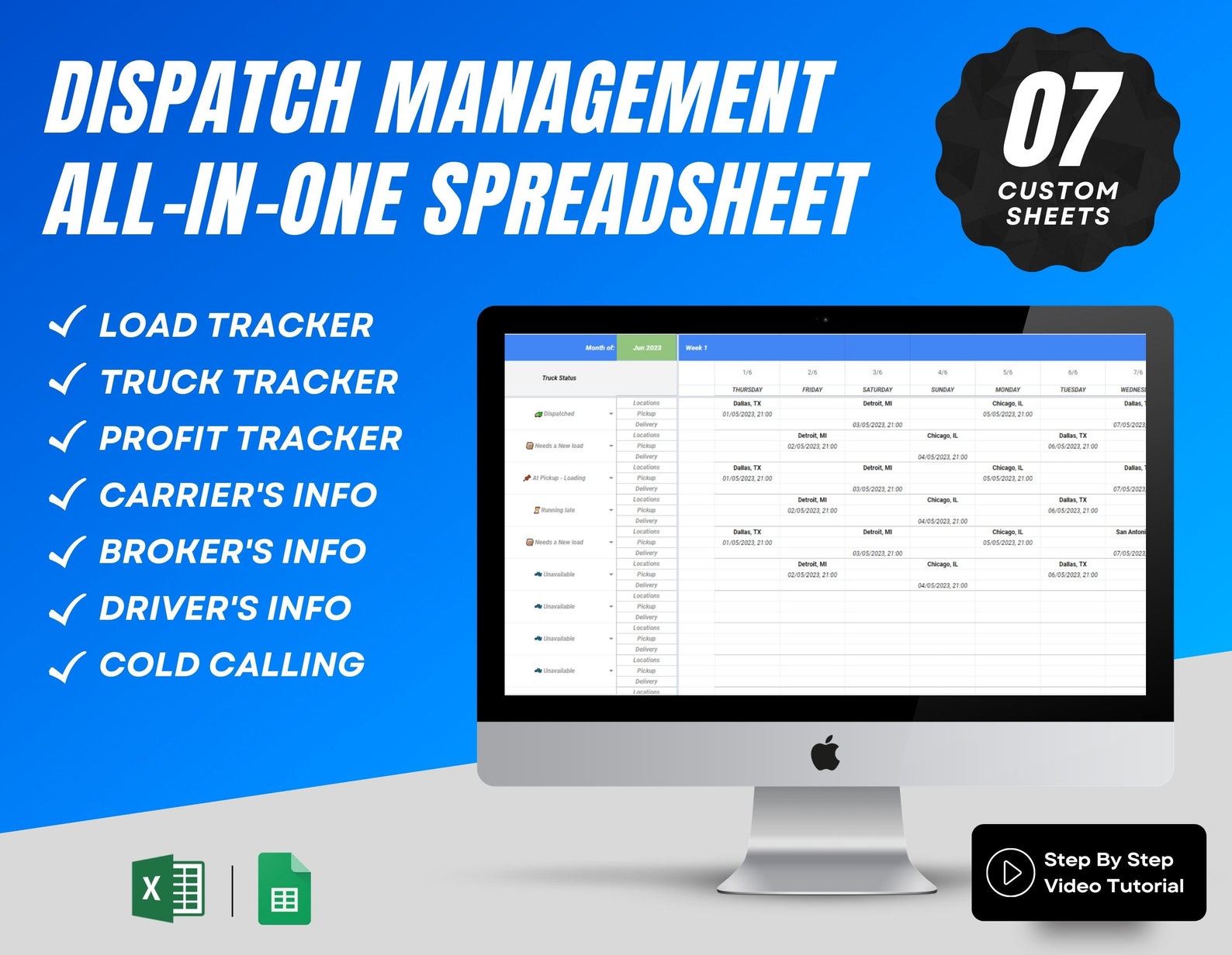 Freight Dispatch Management Spreadsheet - Load Tracker, Truck & Finance ...