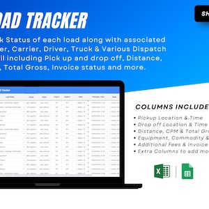 Freight Dispatch Management Spreadsheet - Load Tracker, Truck & Finance ...