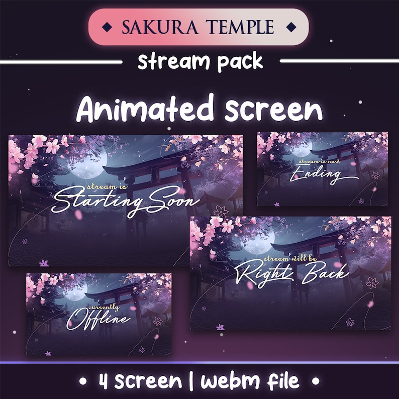 Animated Stream Overlay Pack Sakura Temple for Artistic Streaming Designs Youtube Overlay ...