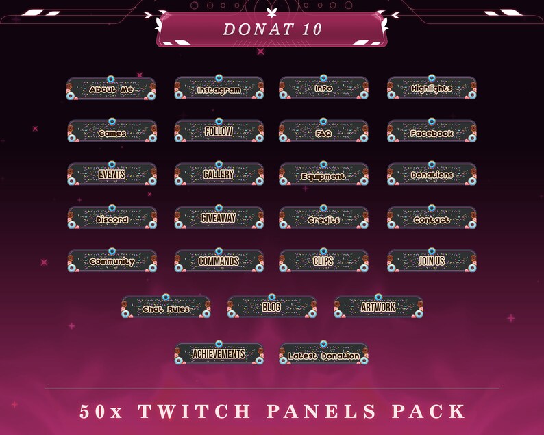 Donut Paradise Twitch Panels Stream Overlays Vibrant Donut Graphics ...