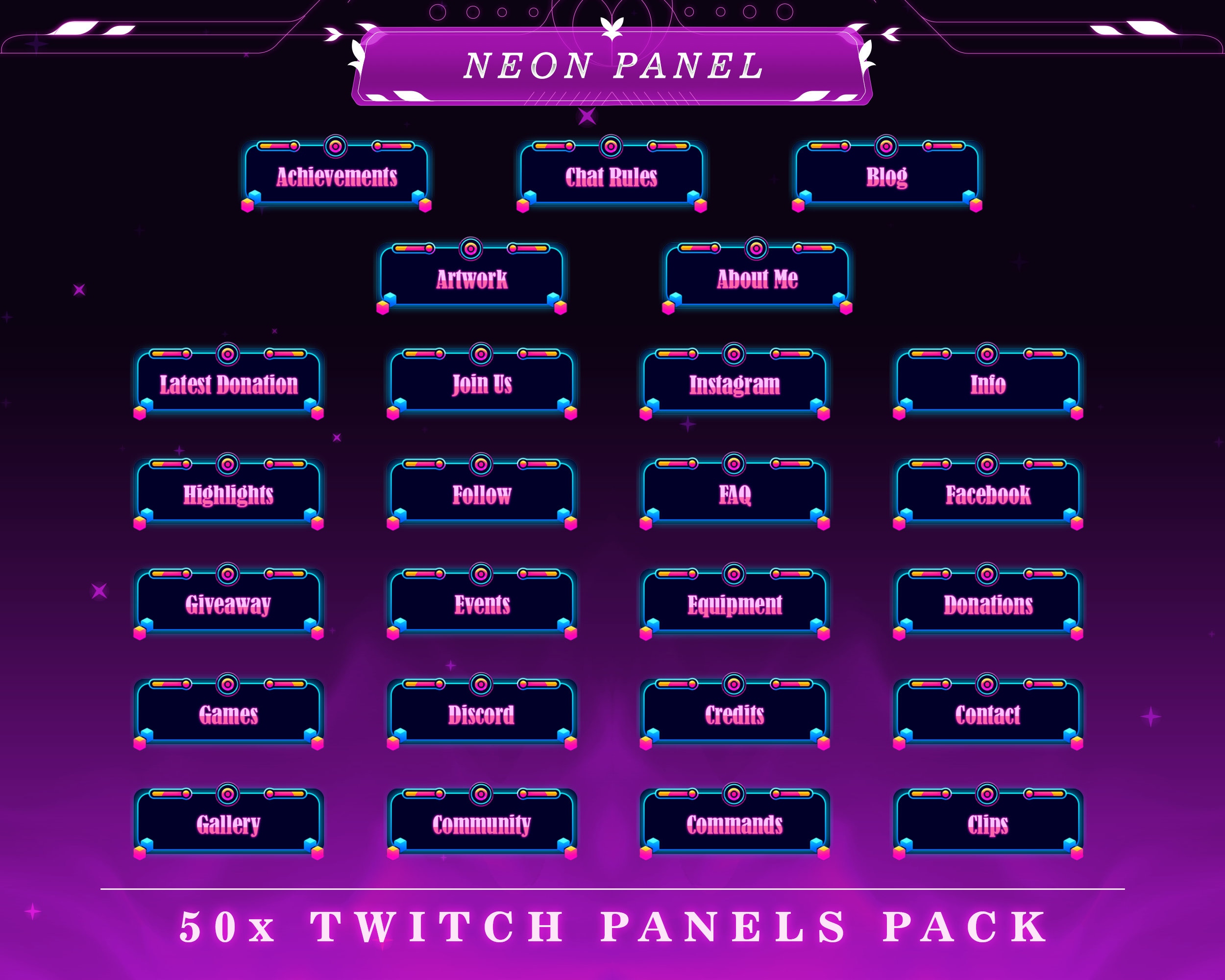Electric Neon Twitch Panels: Stream Overlay Graphics (PNG) - Etsy