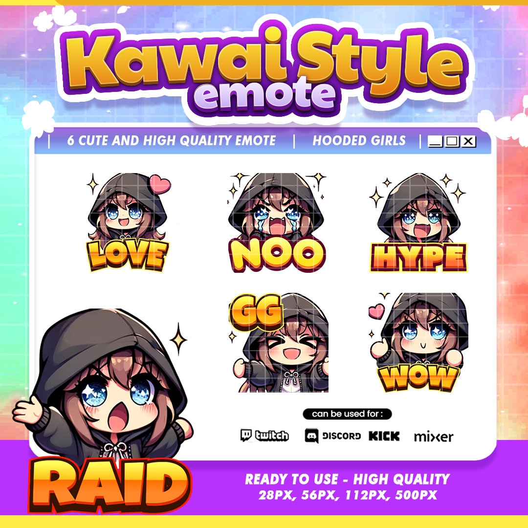 Twitch Emote Kawaii Chibi Hooded Girl Pack for Adorable and Cozy ...