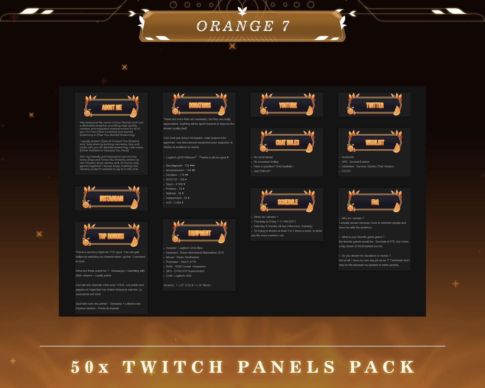 Orange Blaze Twitch Panels Stream Overlays Vibrant Theme Graphics Overlay Panels Dynamic Panels ...
