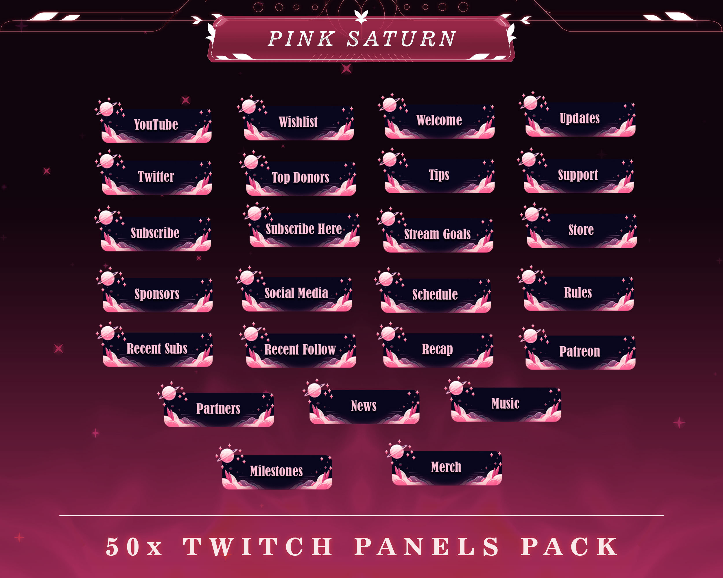 Pink Saturn Galaxy Twitch Panels: Stream Overlay Graphics - Etsy