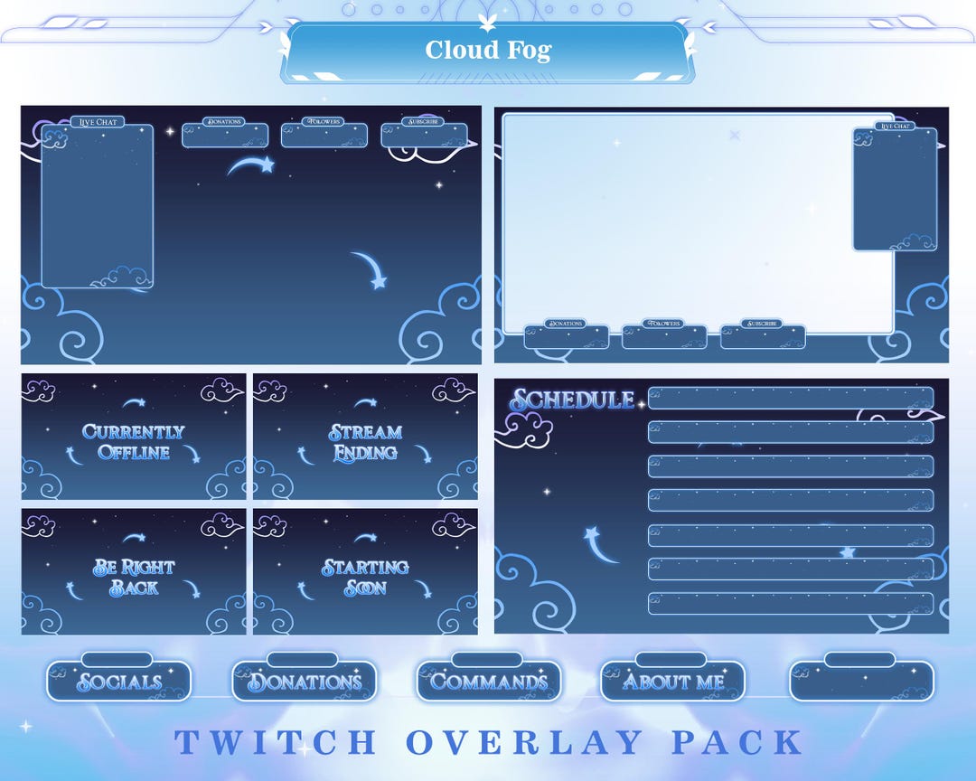 Twitch Overlay Pack Cloud Fog Misty Fantasy Theme - Stream Overlay Pack ...