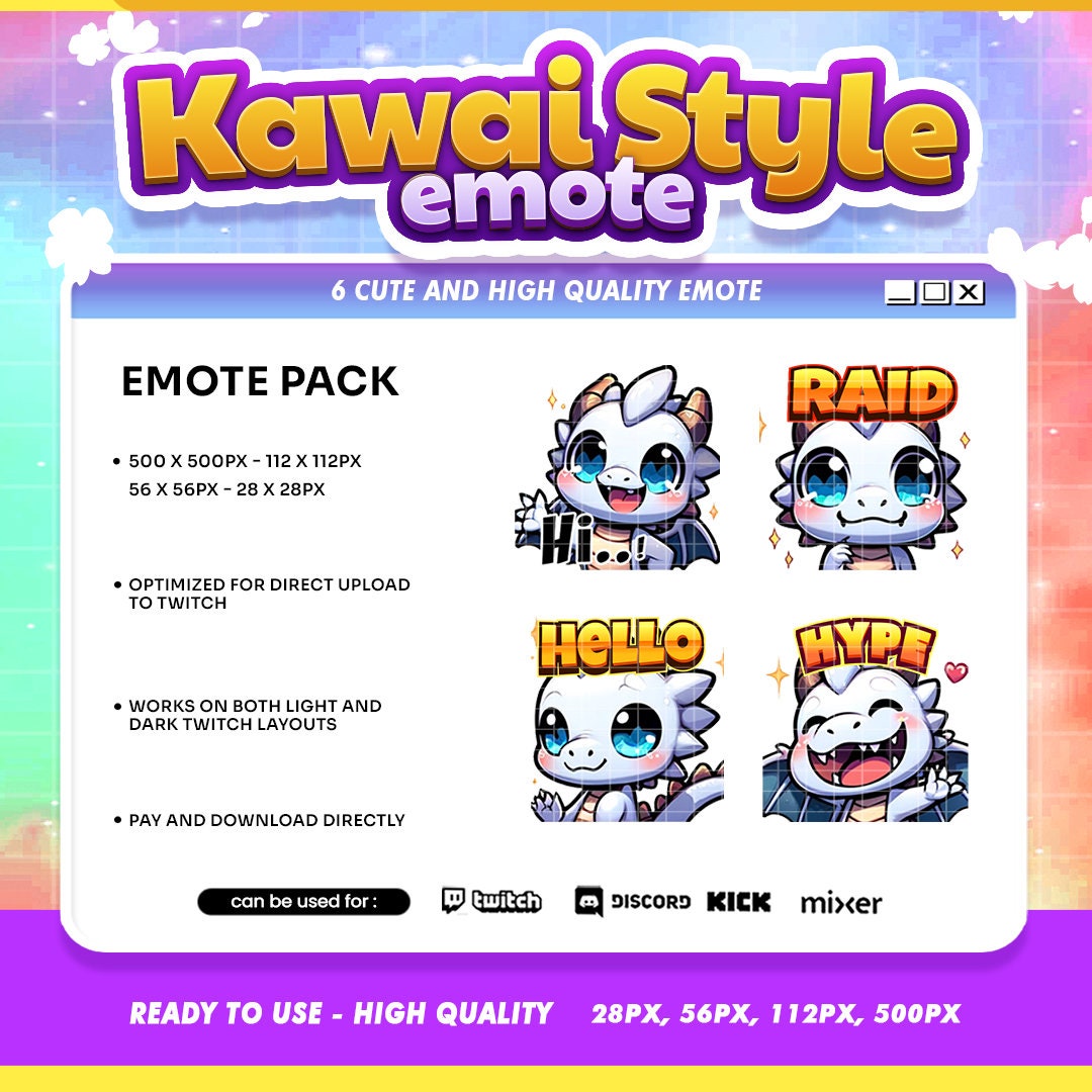 Twitch Emote Kawaii Chibi White Dragon Pack for Mythical and Cute ...