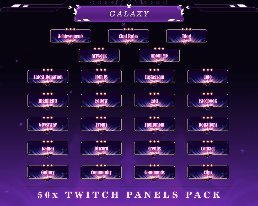 Stellar Galaxy Twitch Panels | Stream Overlays | Galaxy Theme Graphics ...