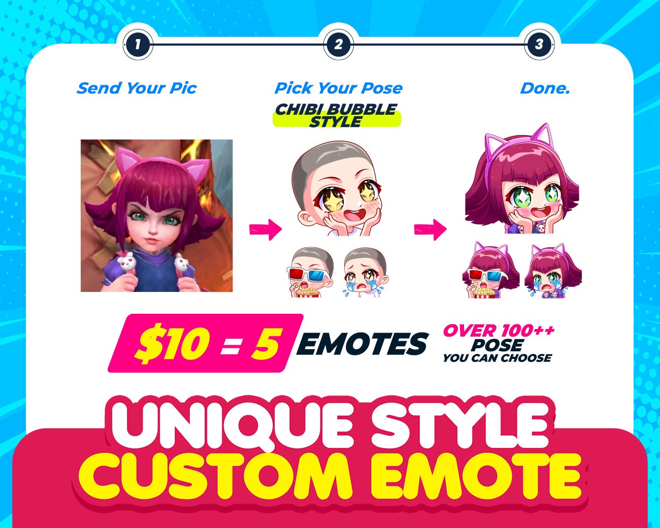 Chibi Emote Magic Bespoke Vtuber and Twitch Icons Exclusive & Cute ...