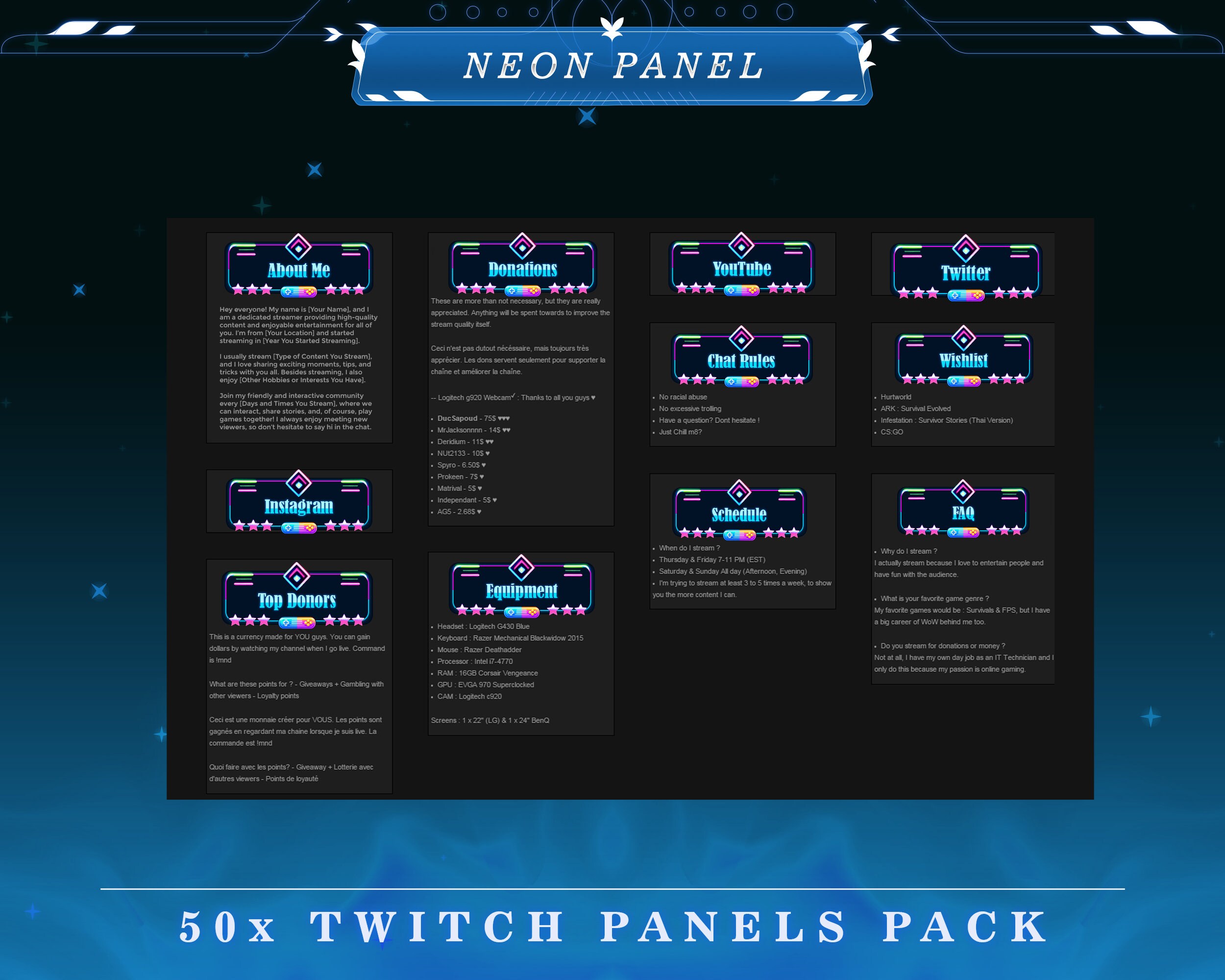 Neon Glow Twitch Panels Stream Overlays Glowing Theme Graphics Overlay ...