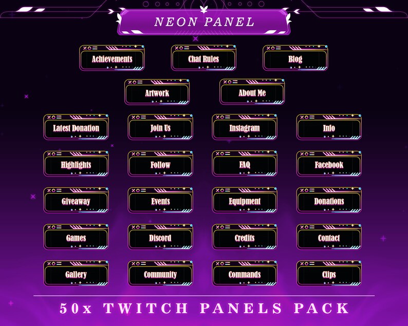 Neon Pulse Twitch Panels Stream Overlays Luminous Neon Graphics Overlay ...