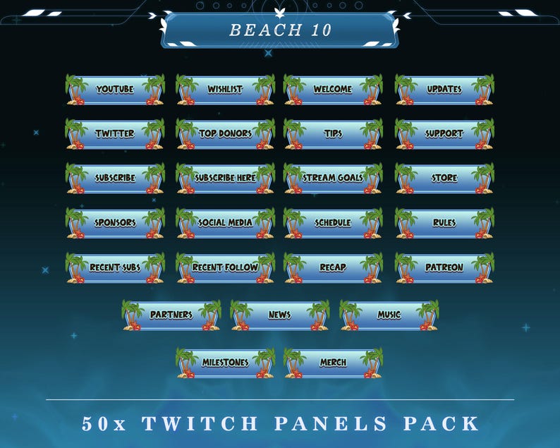 Beach Theme Twitch Panels: Stream Overlay Graphics (50+ PNG) - Etsy