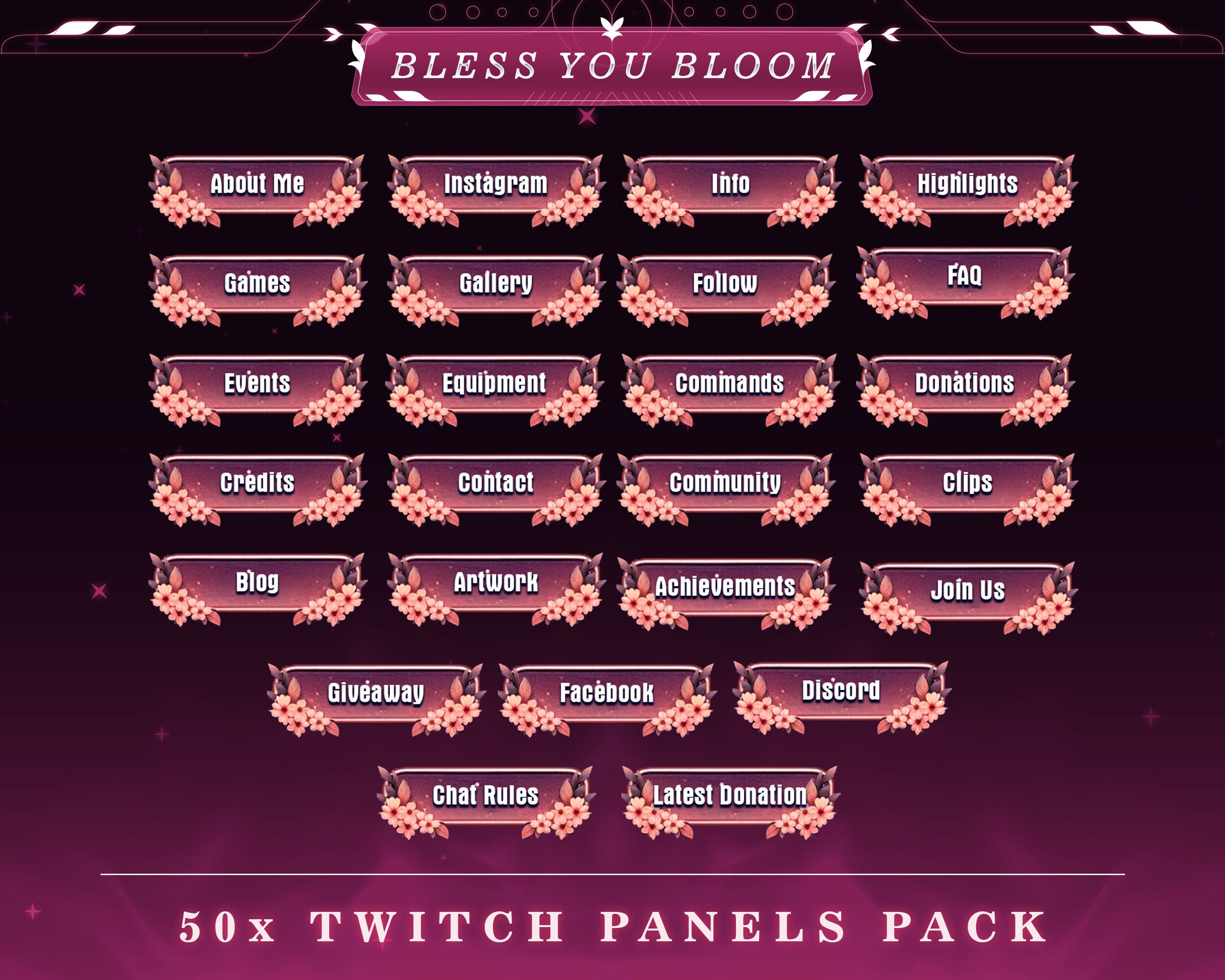 Blooming Twitch Panels Stream Overlays Floral Theme Graphics Overlay ...