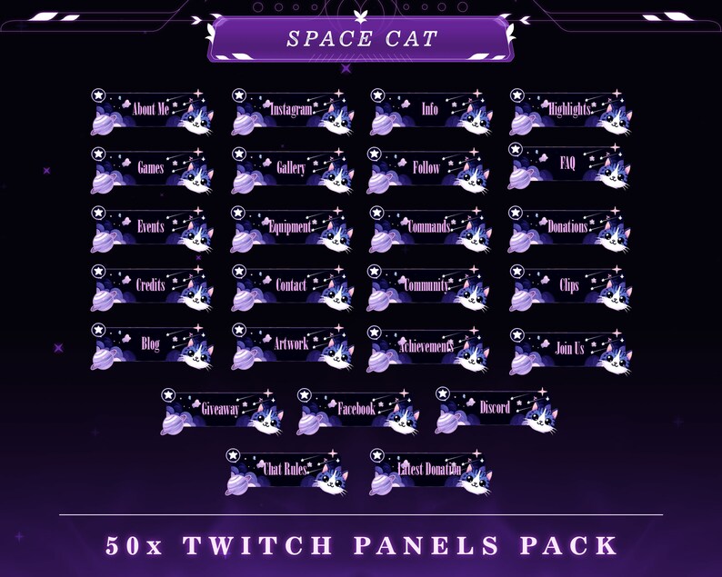 Space Cat Twitch Panels: Stream Overlay Graphics (50+ PNG) - Etsy