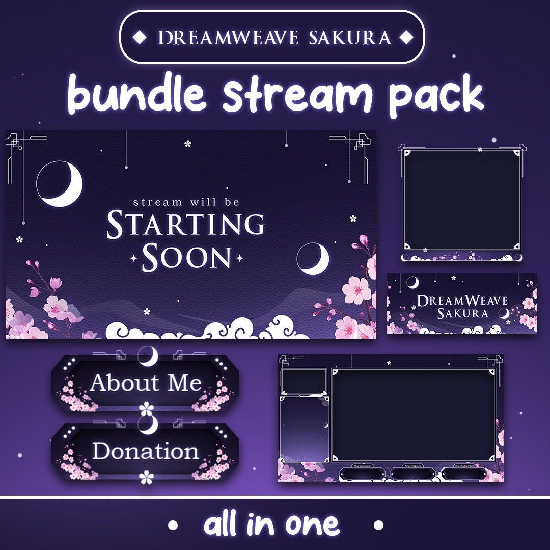 Animated Dream Wave Sakura Stream Overlay Pack for Twitch - Etsy