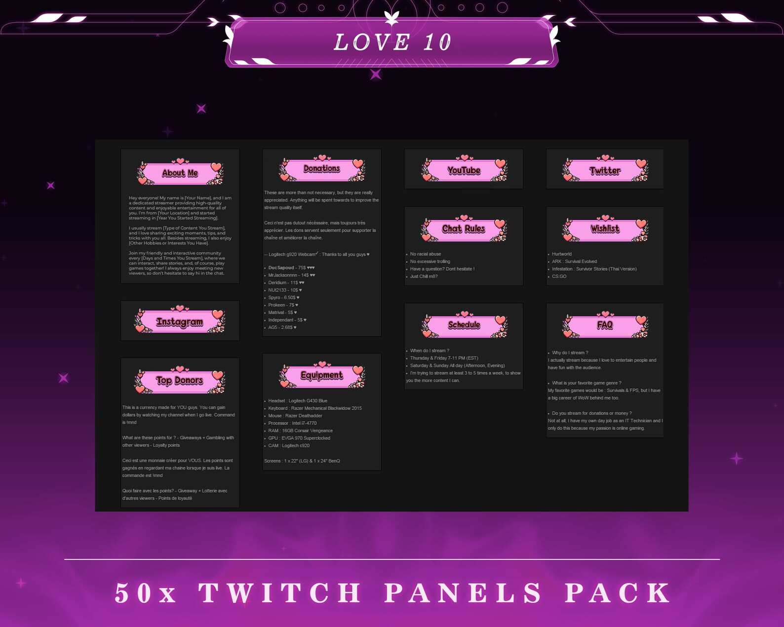 Love Theme Twitch Panels: 50+ Stream Overlay Graphics (PNG) - Etsy