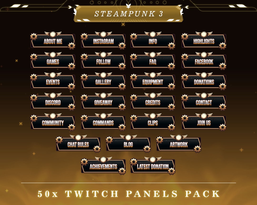 Steampunk Fantasy Twitch Panels | Stream Overlays | Gear Theme Graphics | Overlay Panels ...