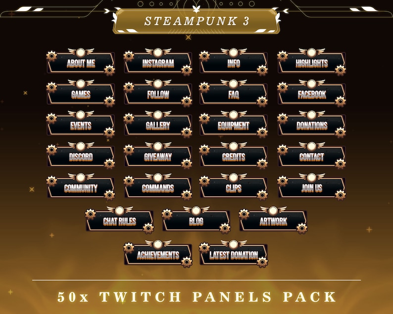 Steampunk Twitch Panels: Gear Theme Stream Overlays (50+ PNG) - Etsy