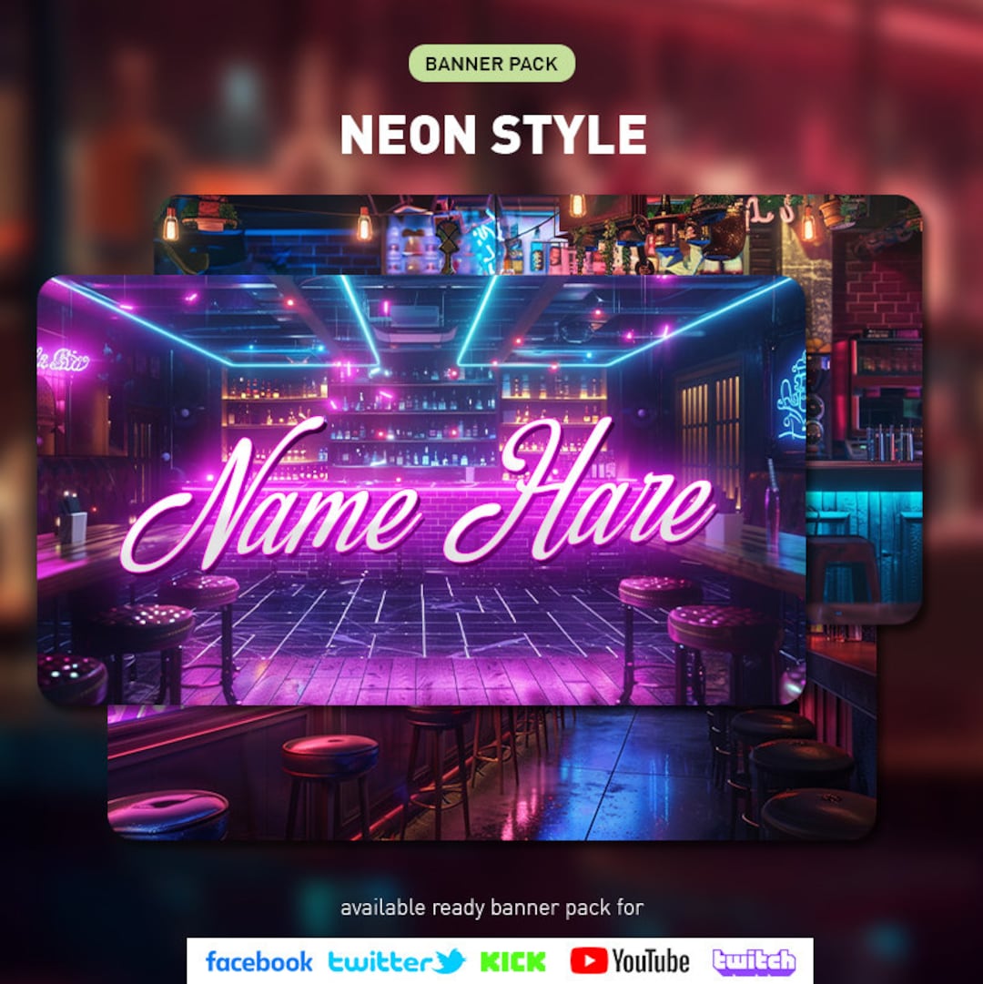 Ultimate Bar-themed Banner Pack With Neon Nights for Social & Streaming ...