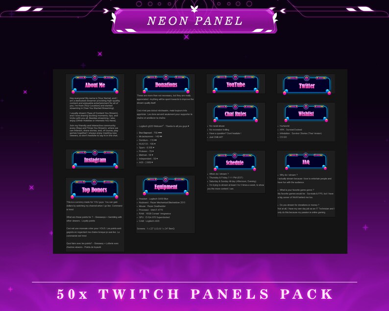 Electric Neon Twitch Panels Stream Overlays Vibrant Theme Graphics ...
