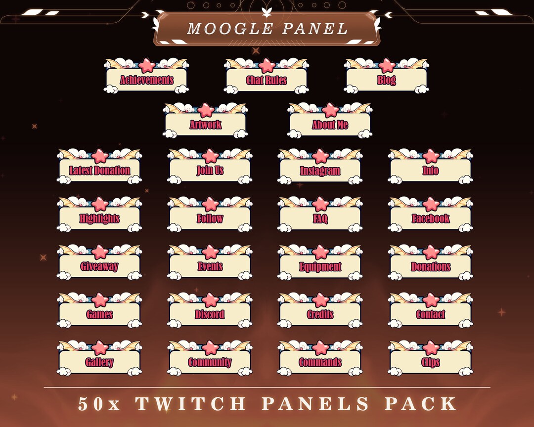 Moogle Twitch Panels | Stream Overlays | Cute Fantasy Theme Graphics | Overlay Panels | Streamer ...