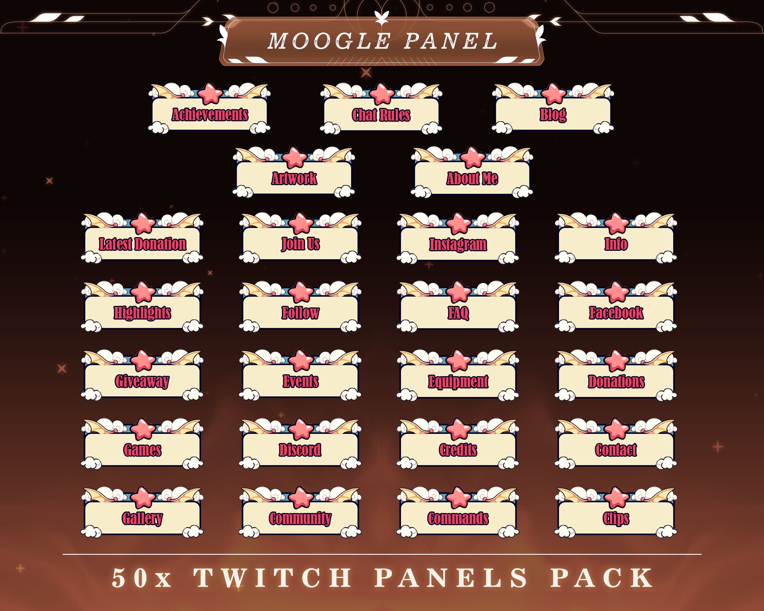 Moogle Twitch Panels Stream Overlays Cute Fantasy Theme Graphics ...