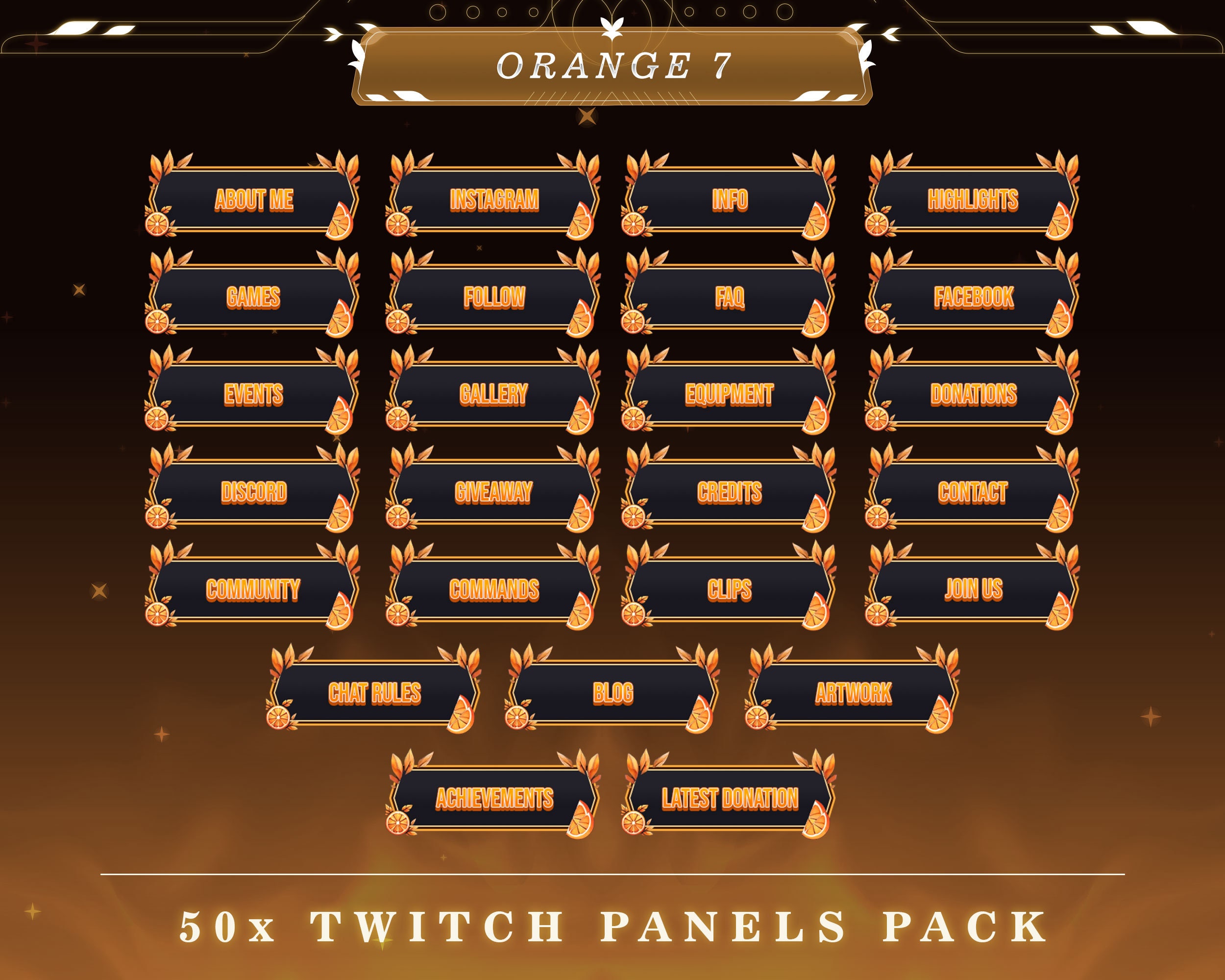 Orange Blaze Twitch Panels Stream Overlays Vibrant Theme Graphics ...