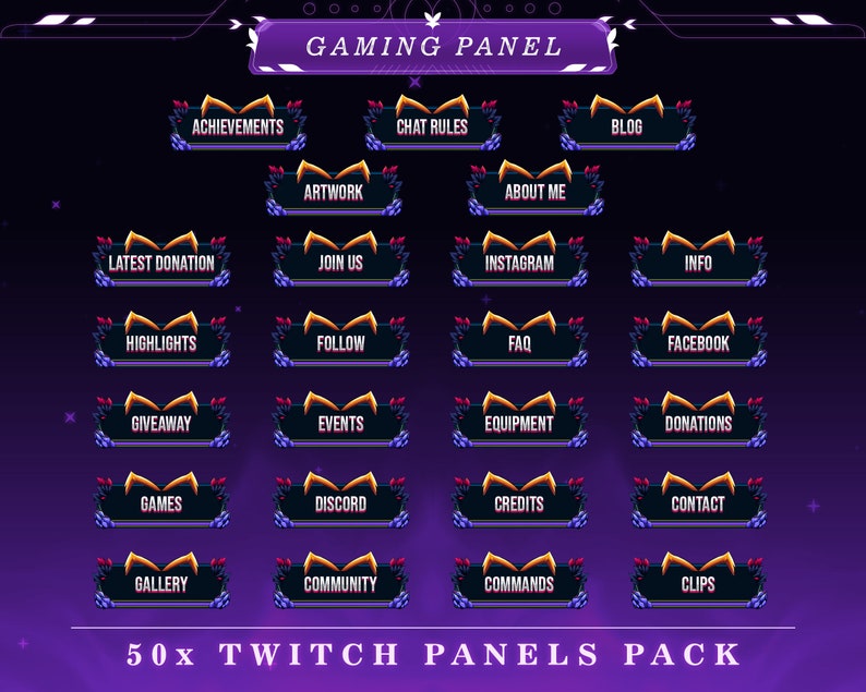 Elite Gamer Twitch Panels: Stream Overlay Graphics (PNG) - Etsy