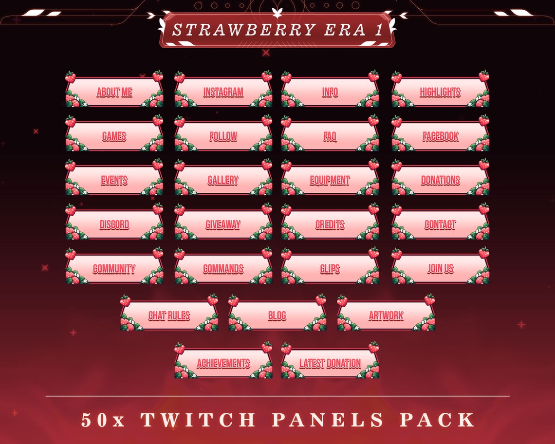 Strawberry Twitch Panels Stream Overlays Fruity Theme Graphics Overlay ...