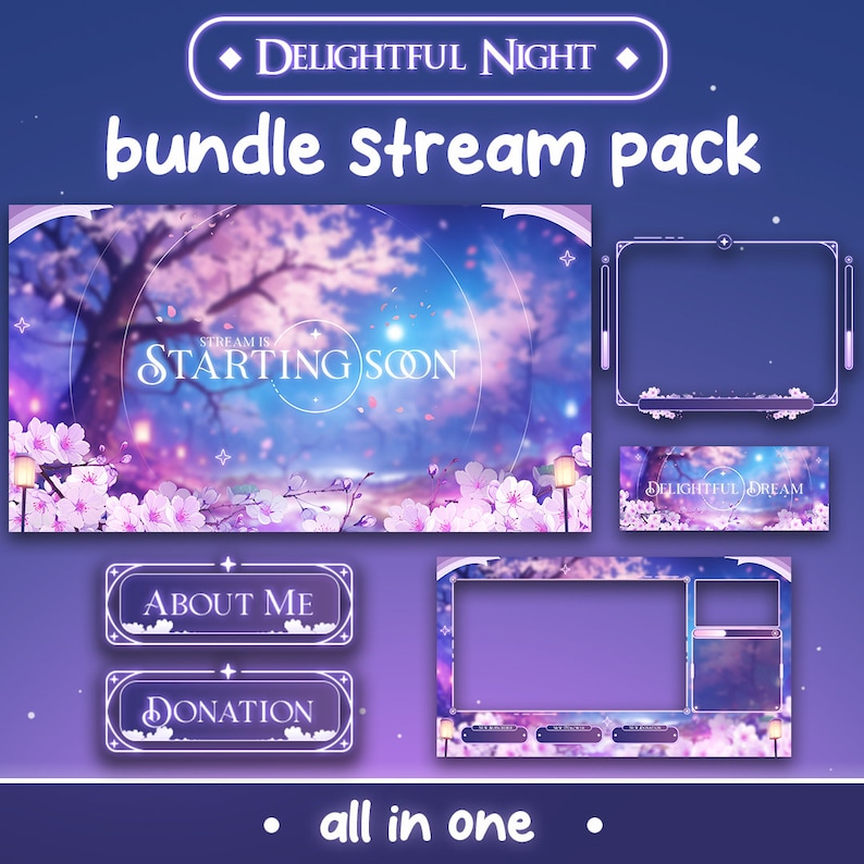 Premium Animated Overlays Pack Delightful Night for Twitch, Youtube ...