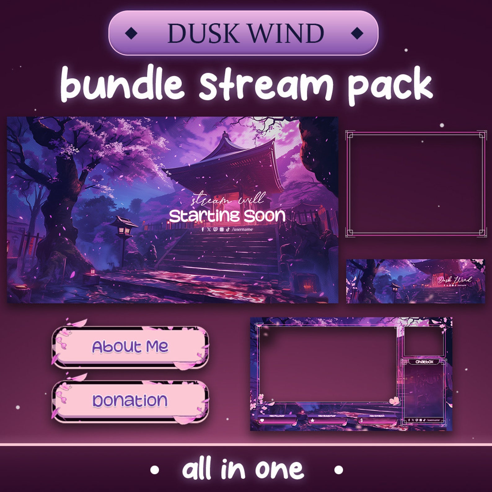 Dusk Wind Animated Stream Overlay Pack: Twitch, Youtube, Kick - Etsy